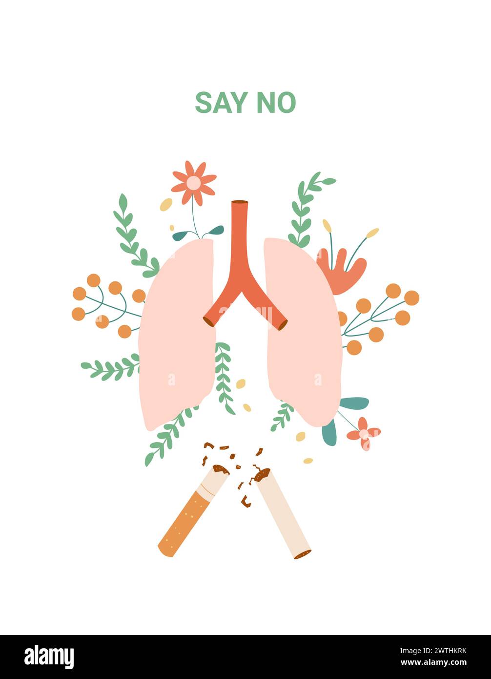 Say no banner. World no tobacco day card. Cigarette and lung with ...