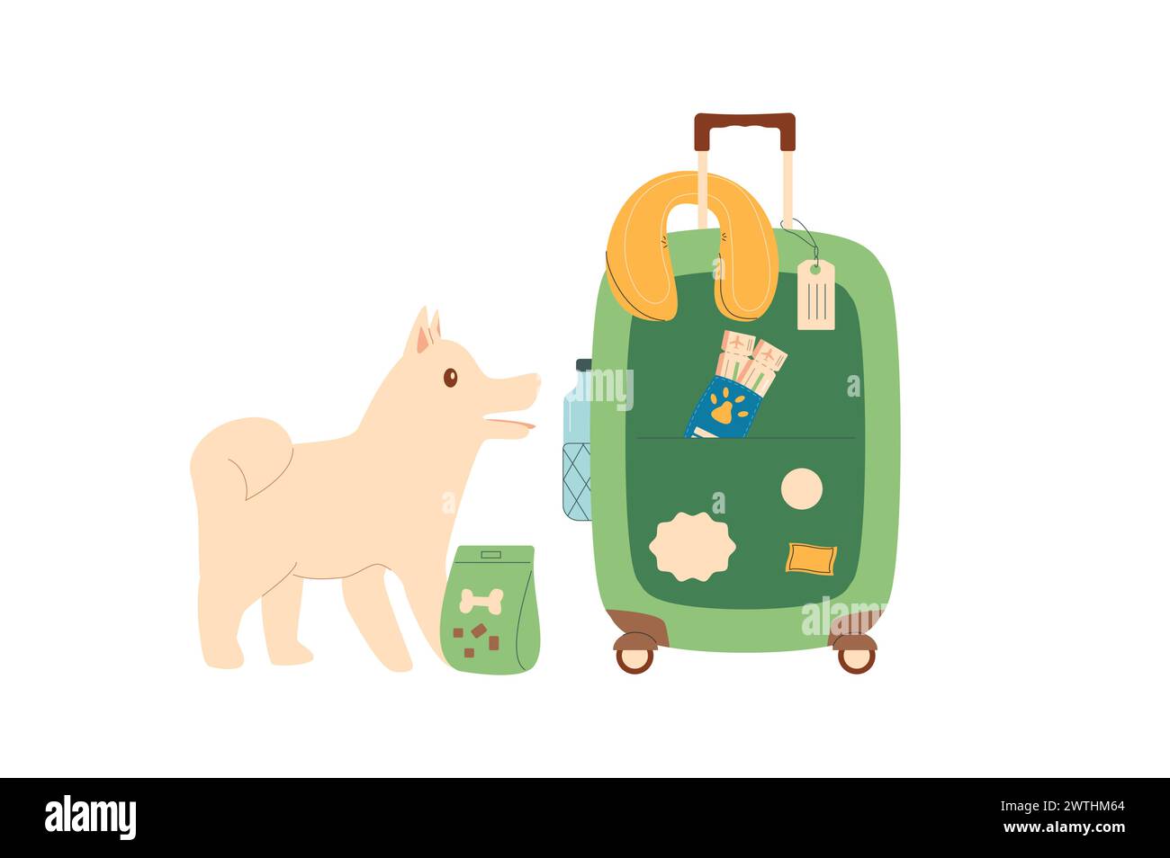 Dog and suitcase isolated on white background. Travel with pets. Trip ...