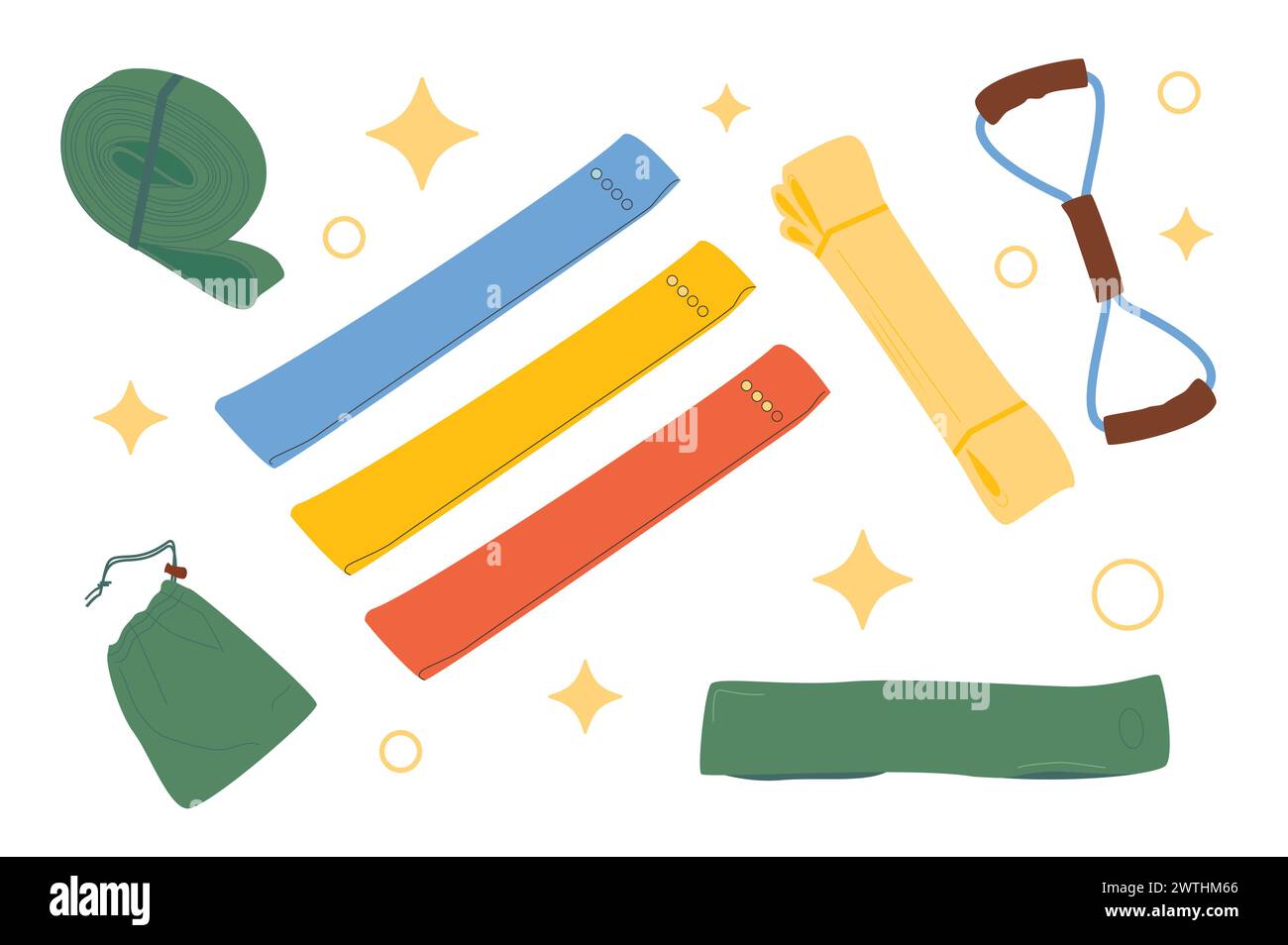 Resistant bands set isolated on white background. Fitness home workout ...