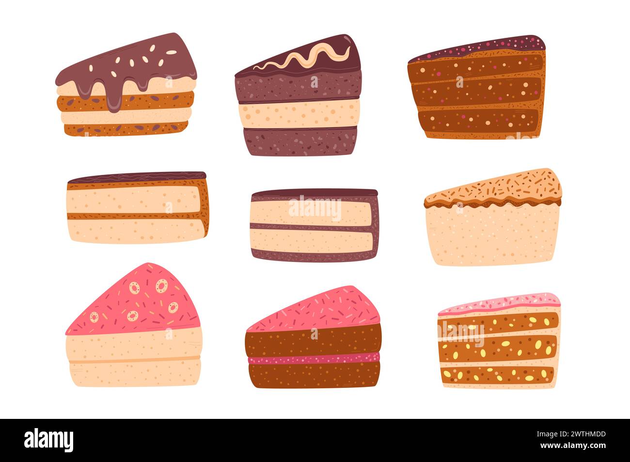 Slice of cakes set. Sweet bakery piece. Pastry dessert with cream ...
