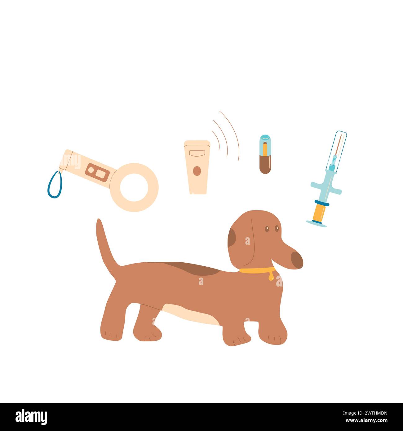 Microchip pets service. Scanner, chip and dog isolated on white ...