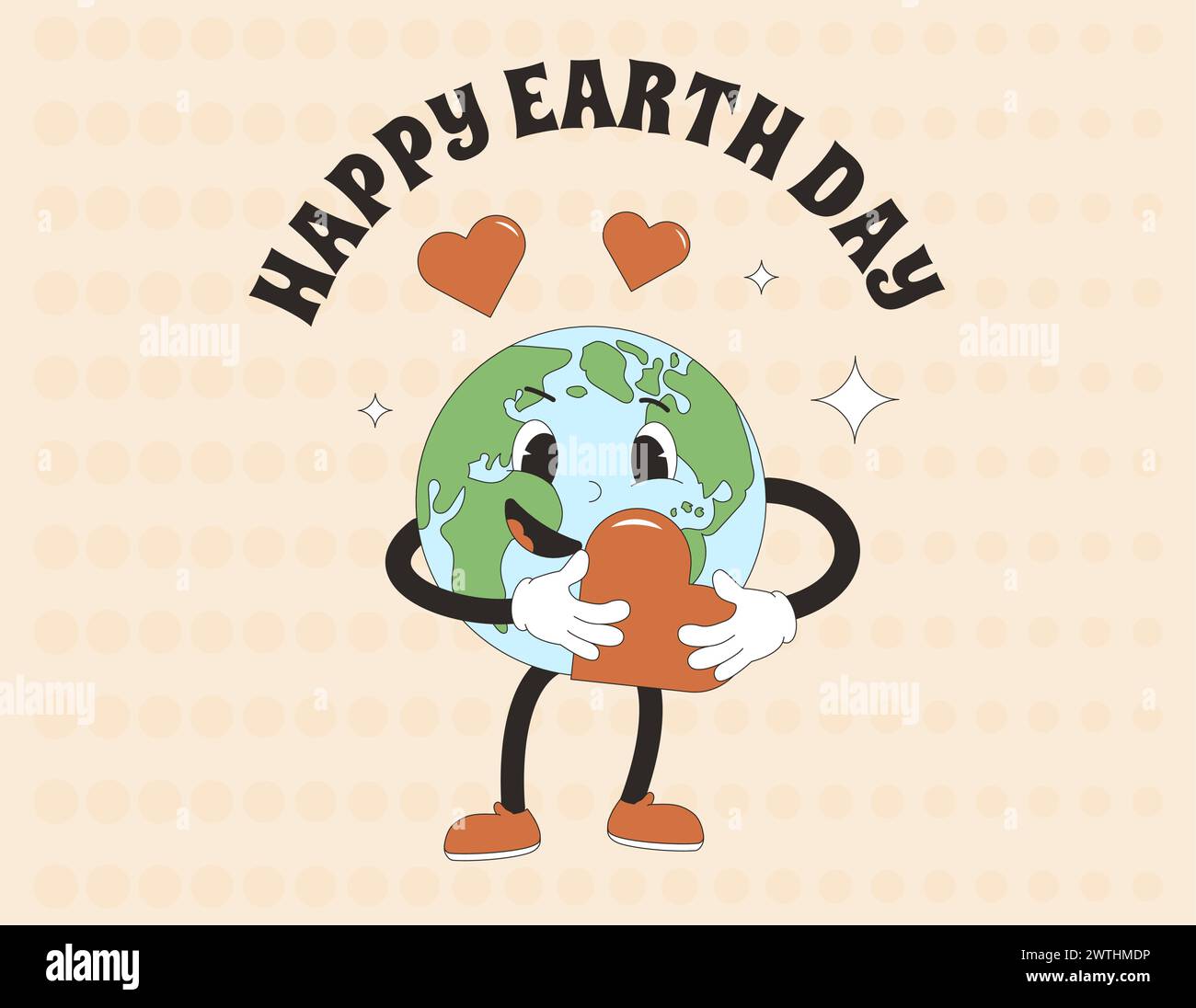 Happy Earth day banner with mascot character holding heart. Save the ...
