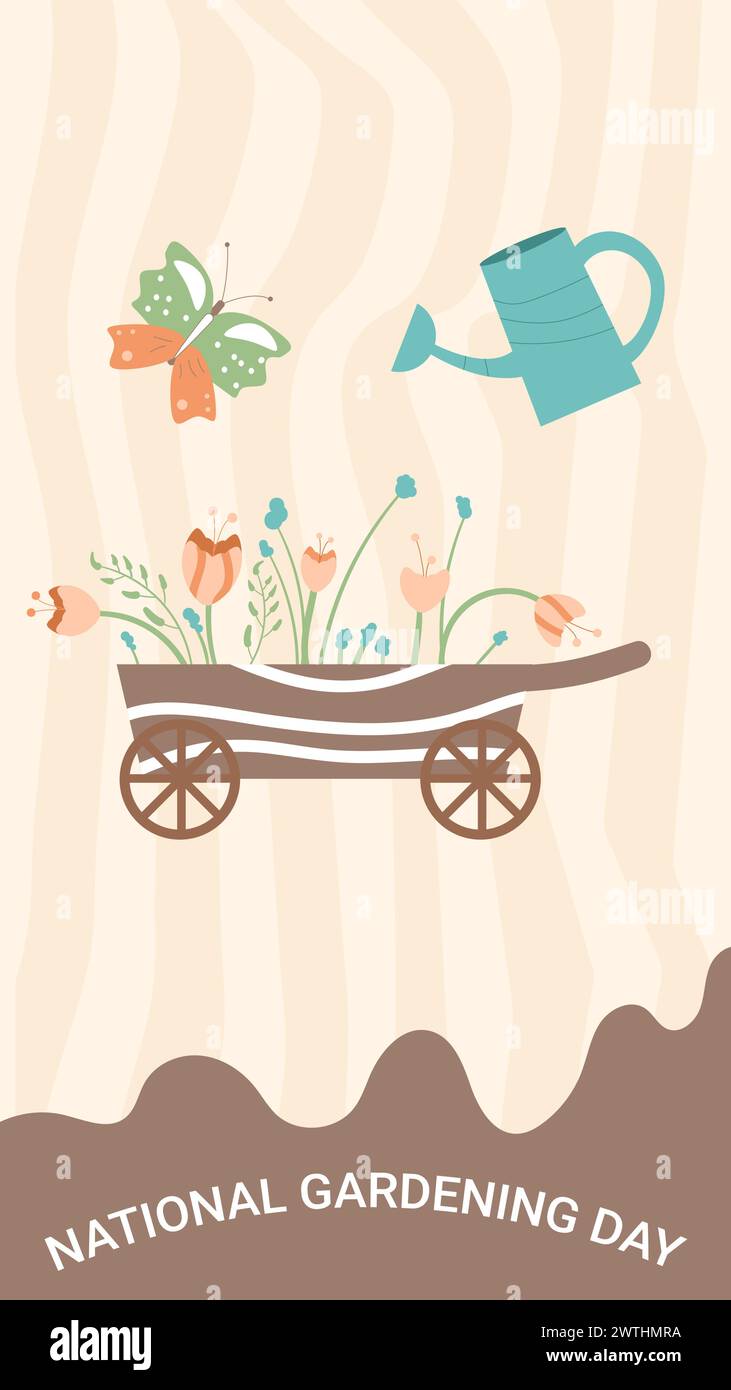 National gardening day background. Vertical banner with text card ...