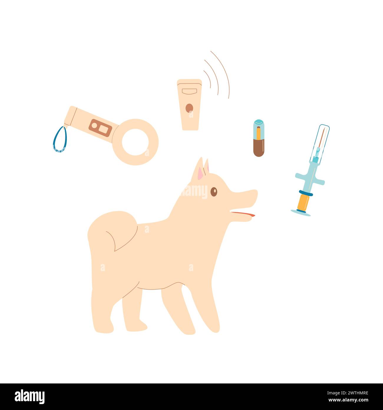 Microchip pets service. Scanner, chip and dog isolated on white ...