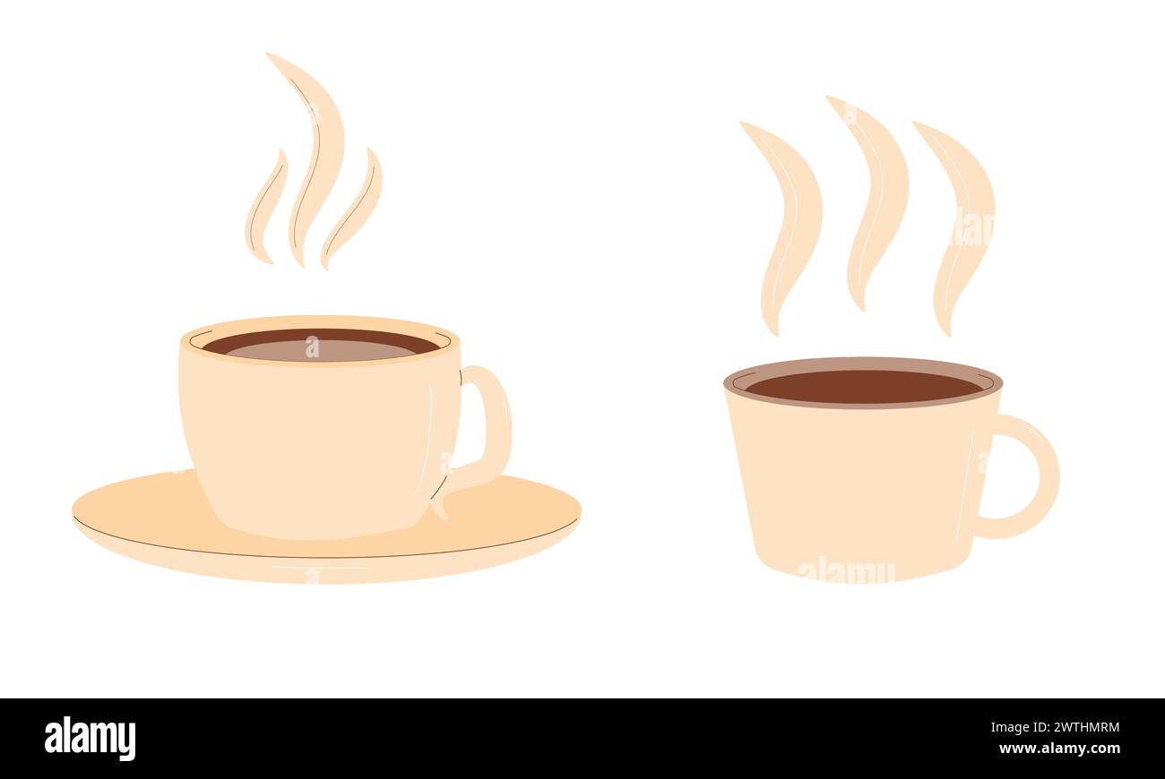 Coffee cups set isolated on white background. Decaf hot drink mugs ...