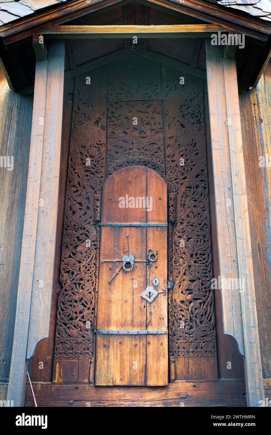 Decorative door to Torpo Stave Church, Norway Stock Photo - Alamy