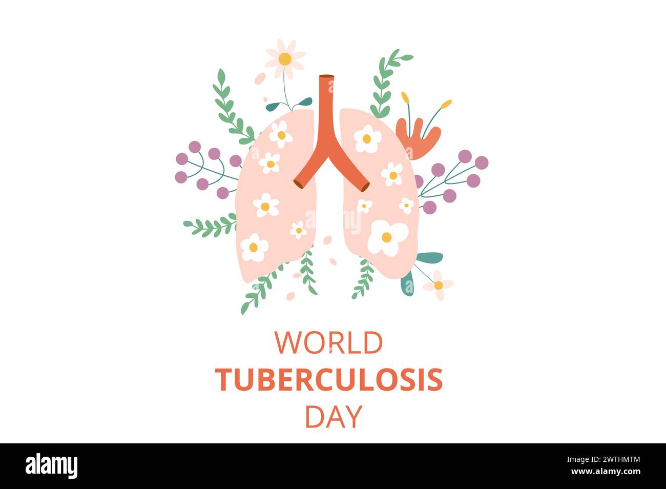 World tuberculosis day banner template. Awareness about tb disease. Lung with chamomile and ...