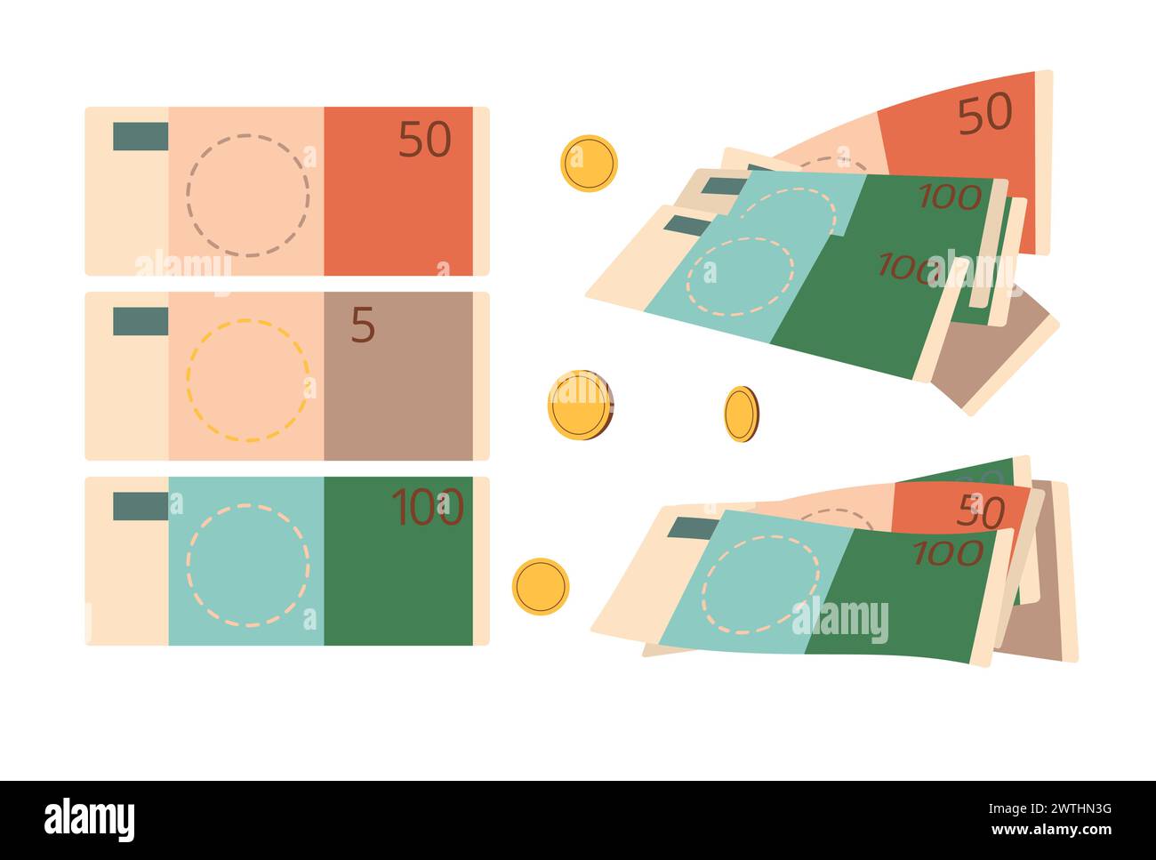 Euro banknotes isolated on white background. Europe currency. Vector ...