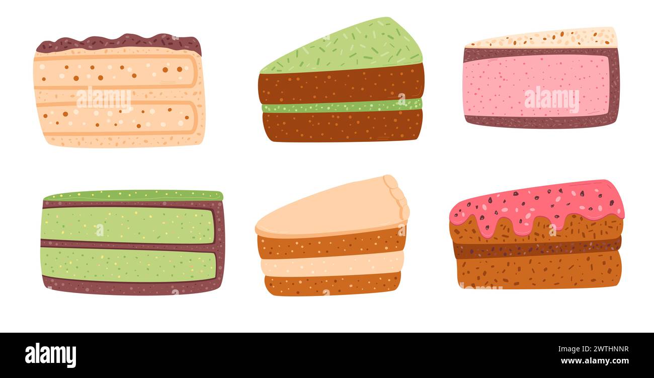 Slice of cakes set. Sweet bakery pieces collection. Pastry dessert with ...