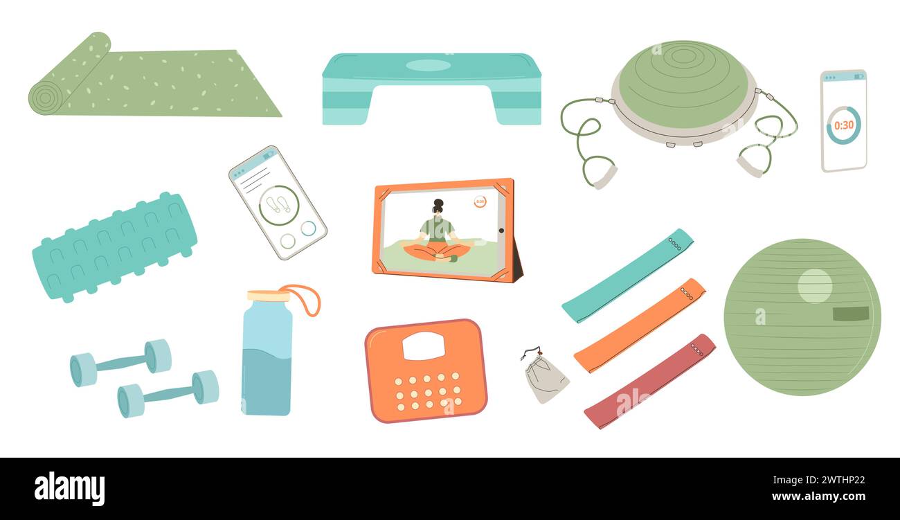 Fitness home workout equipment isolated on white background. Remote ...