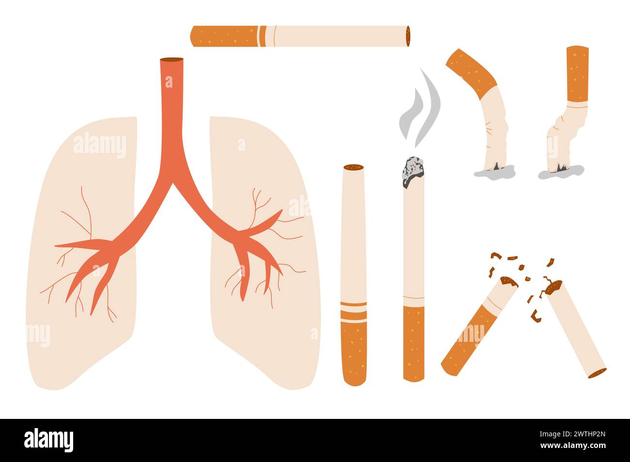 Stop smoking set elements isolated on white background. Cigarettes and ...