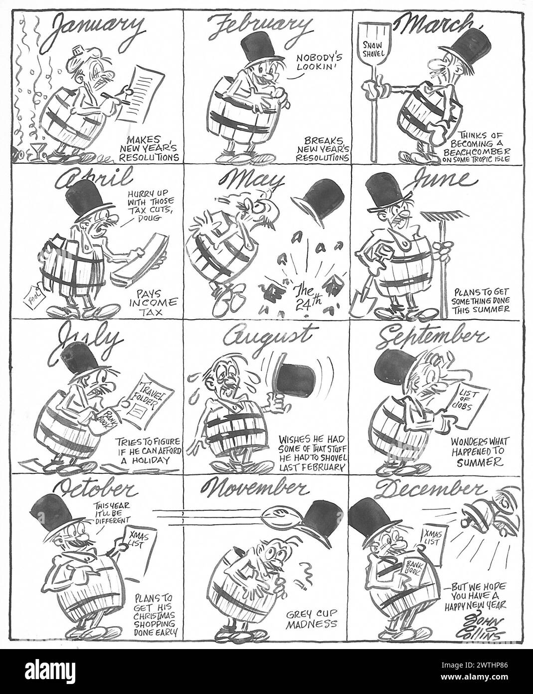 Cartoon - Uno Who's Calendar for the New Year. John Collins (1917-2007 ...