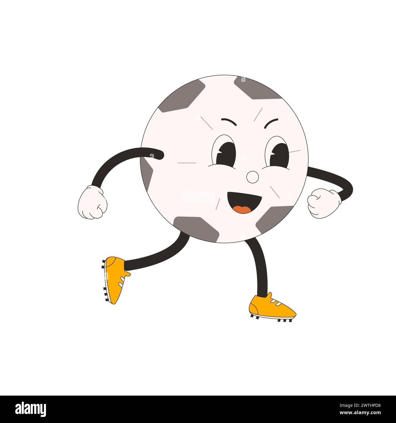 Football ball running groovy character. Soccer retro mascot player ...