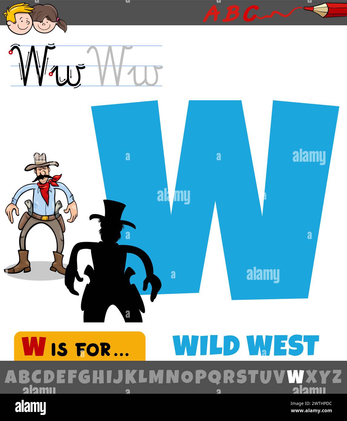 Educational cartoon illustration of letter W from alphabet with wild ...