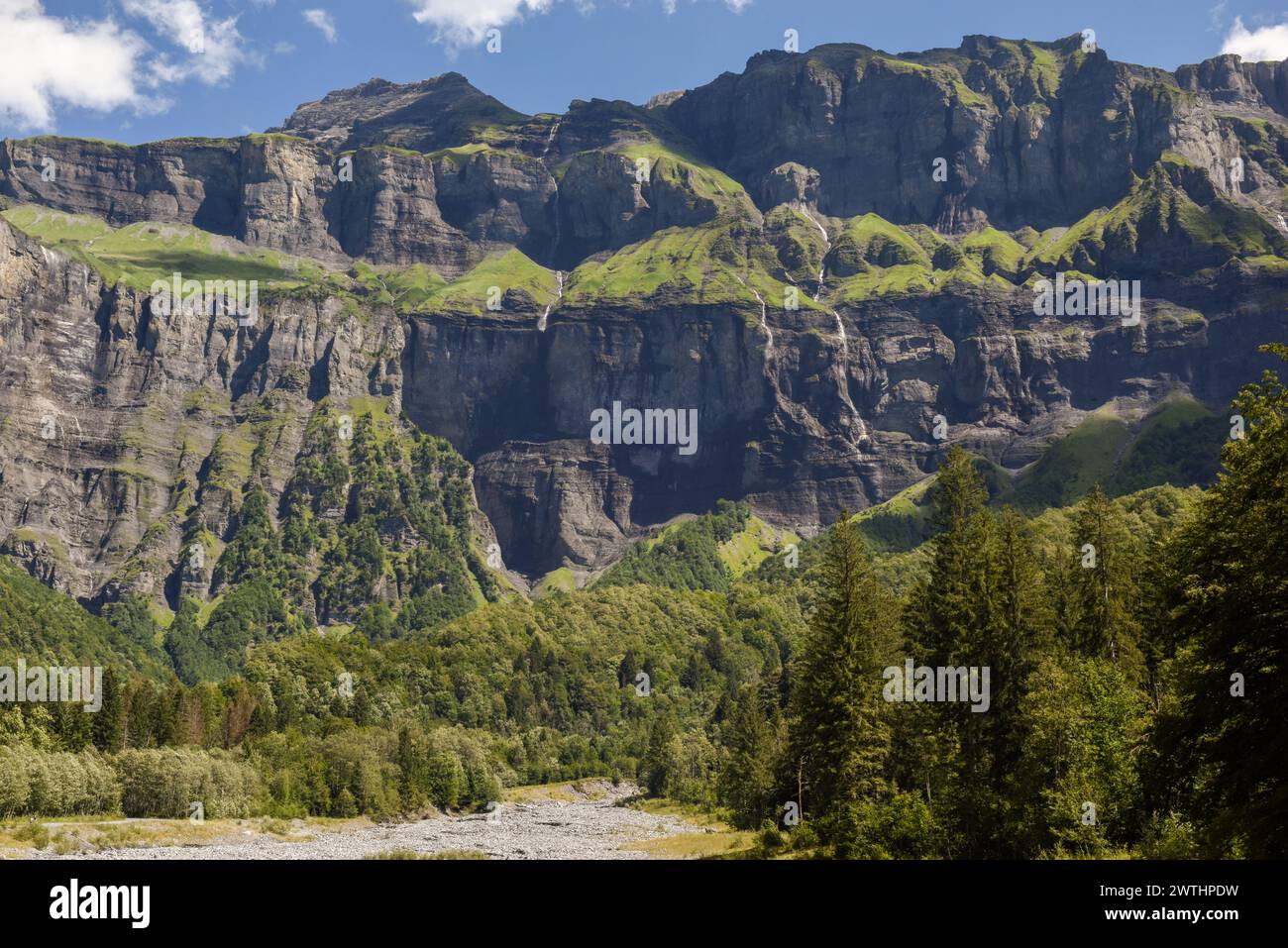 Breathtaking view of mountain side landscape with glacial waterfalls ...