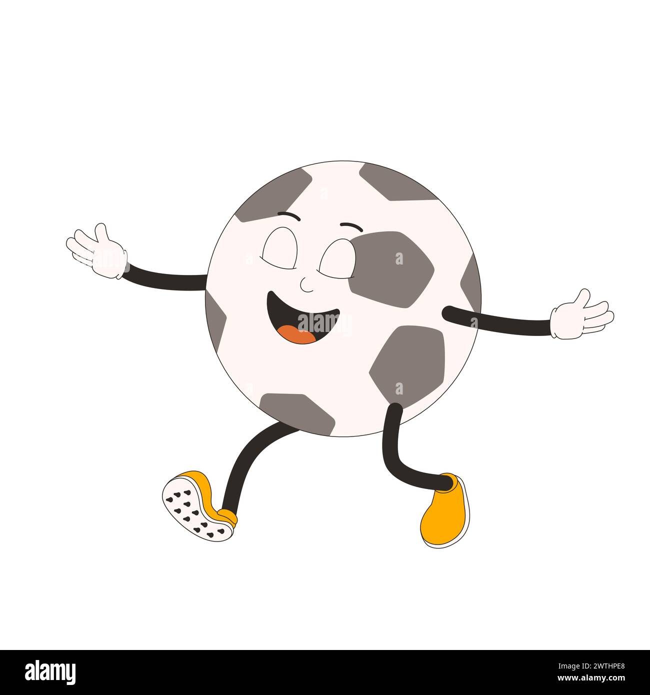 Happy football ball groovy character. Soccer retro mascot. Cartoon ...