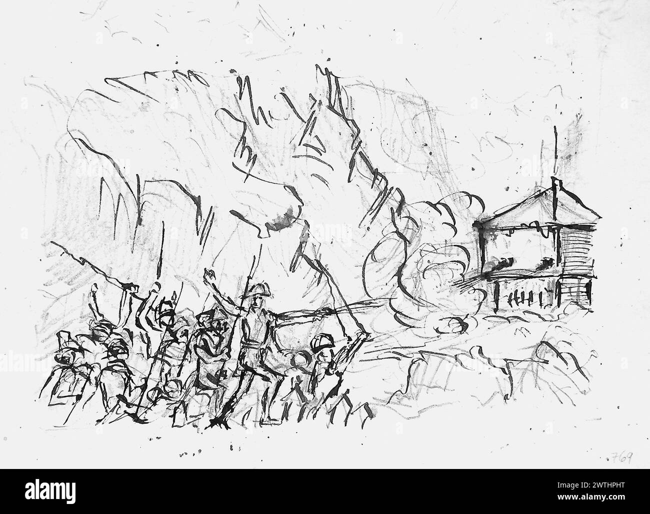 Sketch - Attack on a blockhouse John Henry Walker (1831-1899 Stock ...