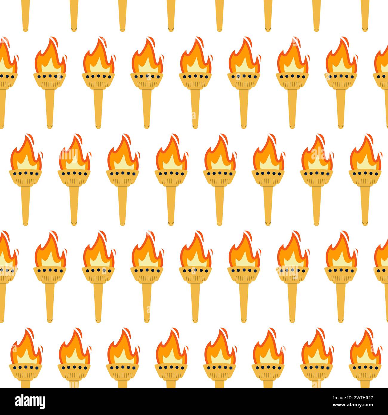 Torch with burning flame seamless pattern. golden symbol of sport ...