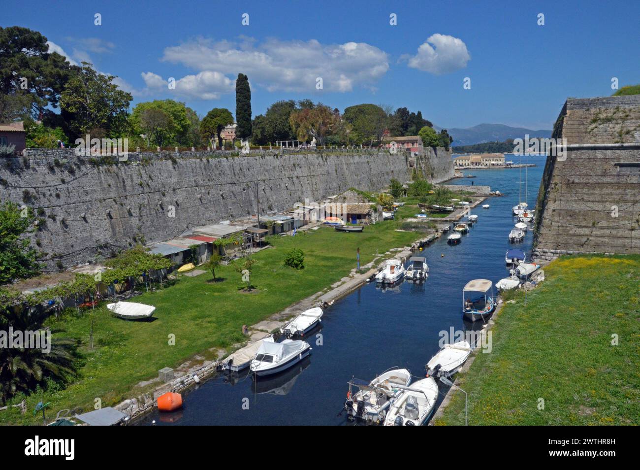 Greece, Island of Corfu, Kerkyra (Corfu town): water craft moored in ...