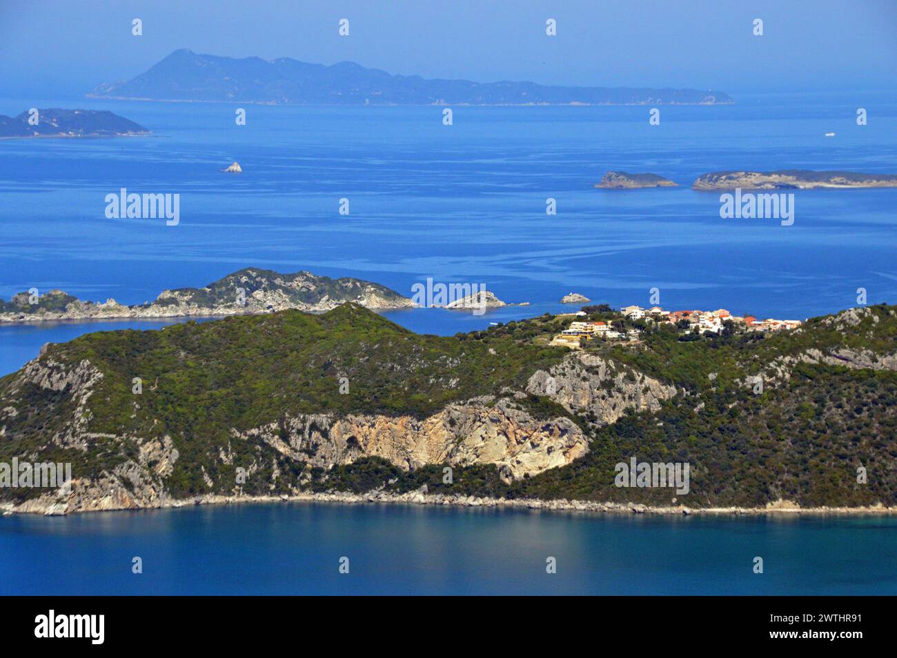 Greece, Island of Corfu, Helidoni Viewpoint: view over Porto Timoni ...