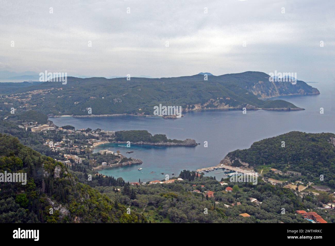Greece, Island of Corfu, Paleokastritsa: view of the harbour and small ...