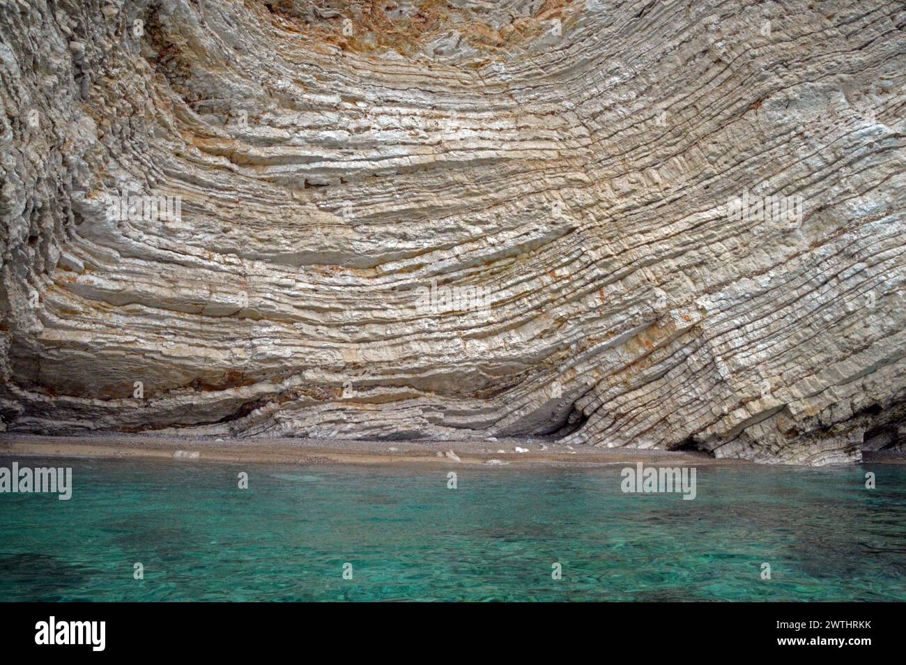 Greece, Island of Corfu, Paleokastritsa: striking folded limestone rock ...