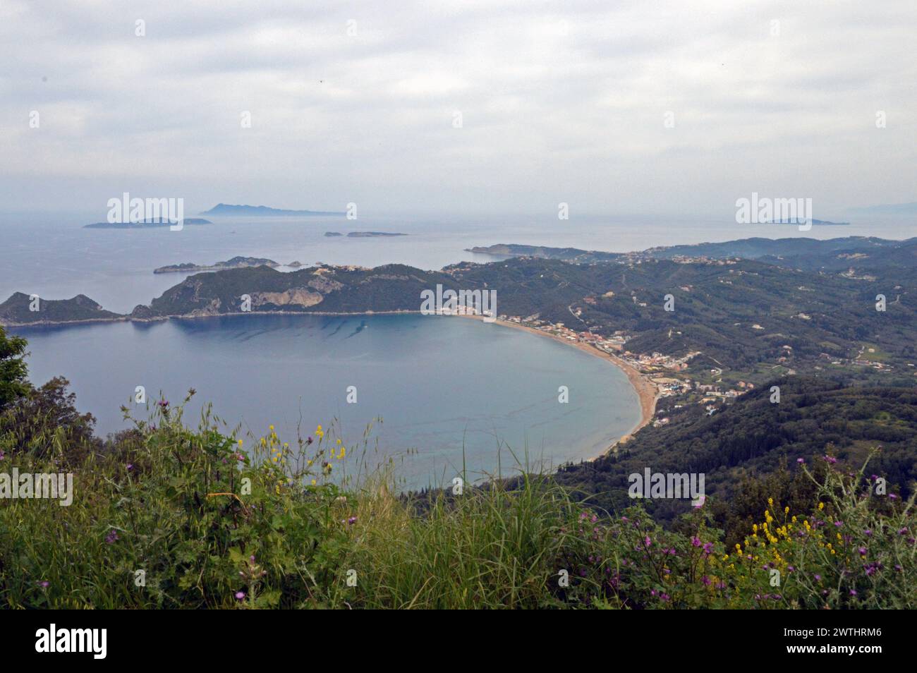 Greece, Island of Corfu, Helidoni Viewpoint: view of Porto Timoni and ...