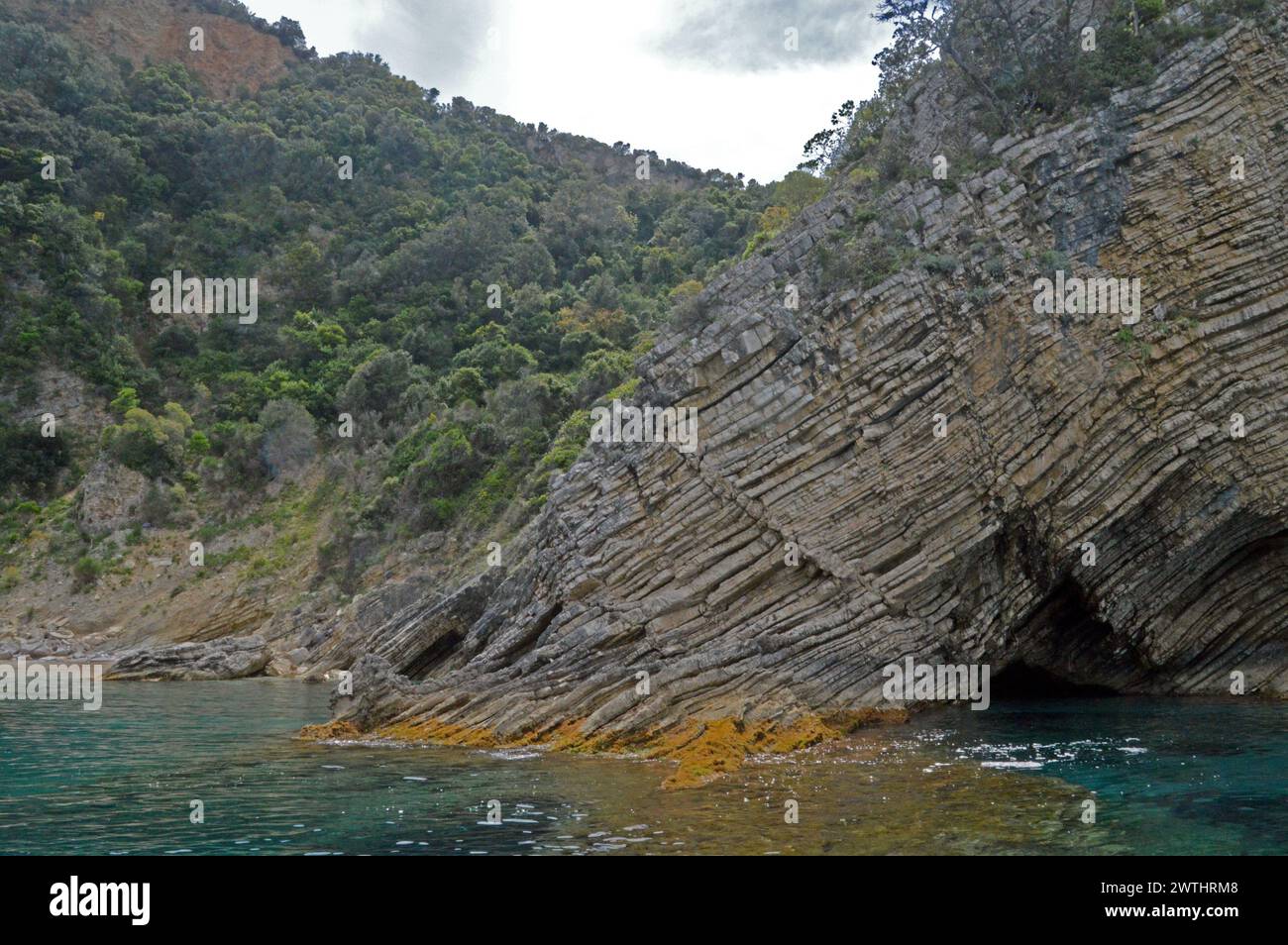Greece, Island of Corfu, Paleokastritsa: striking folded limestone rock ...