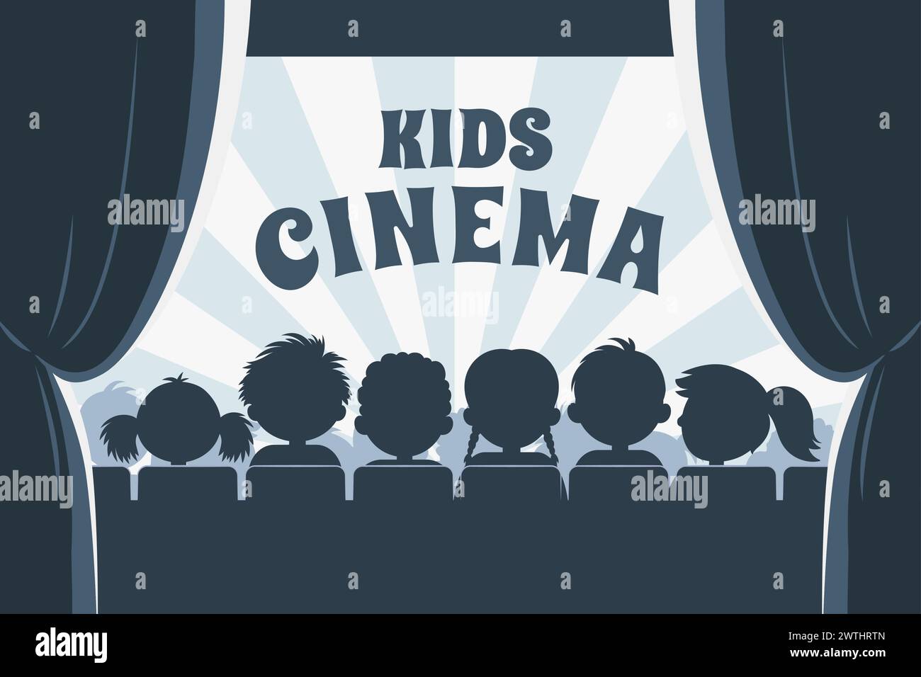 Kids cinema silhouette, children movie theater. Vector banner with ...
