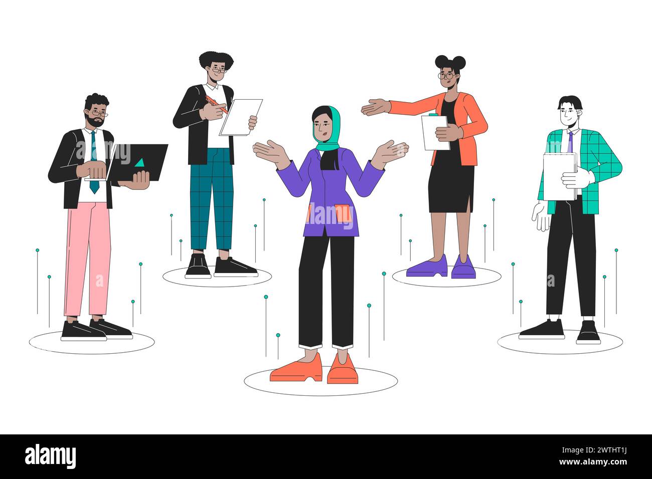 Career team start up 2D linear illustration concept Stock Vector Image ...