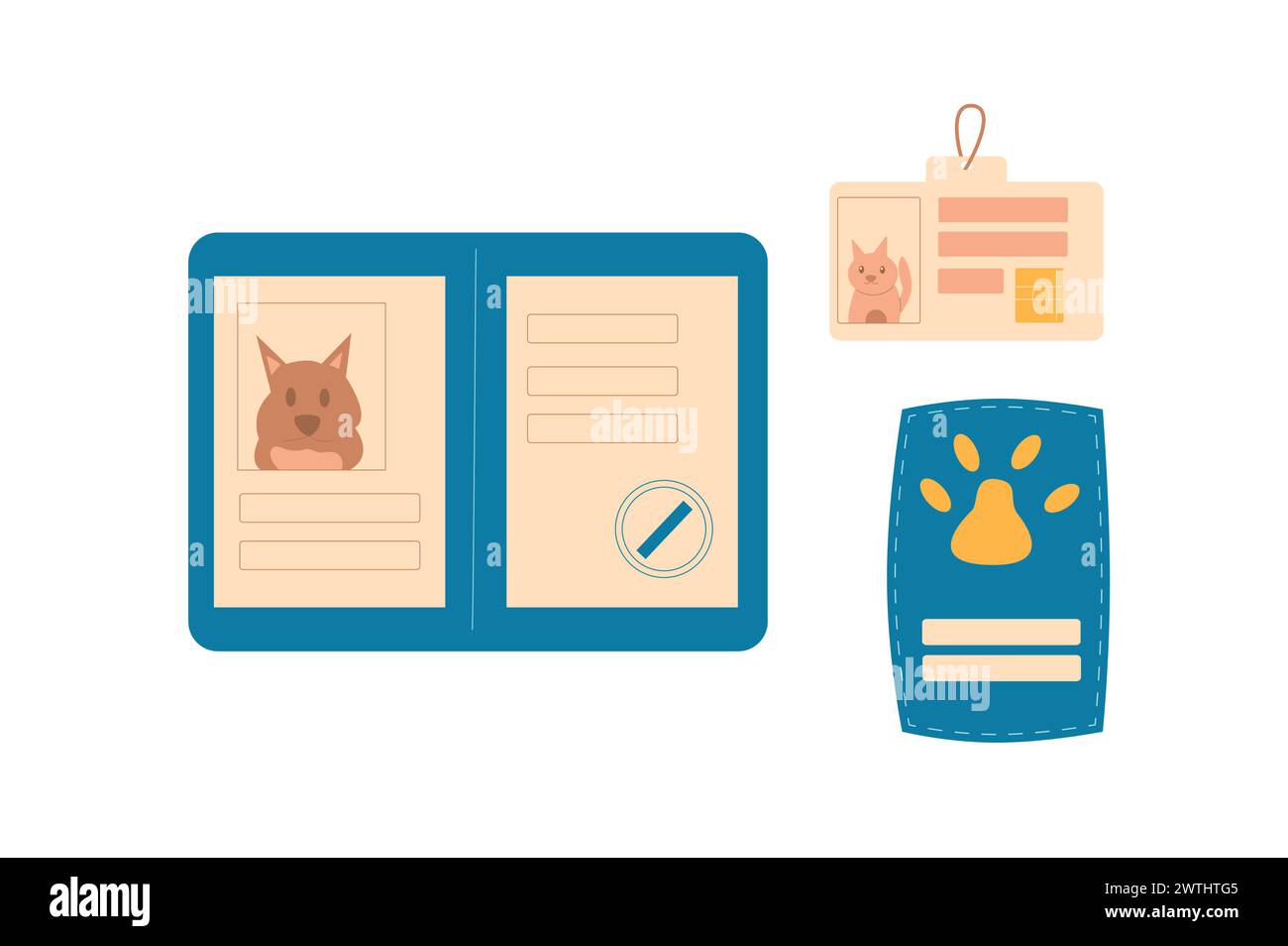 Passports and id tag for pets. Identification card for domestic animals ...