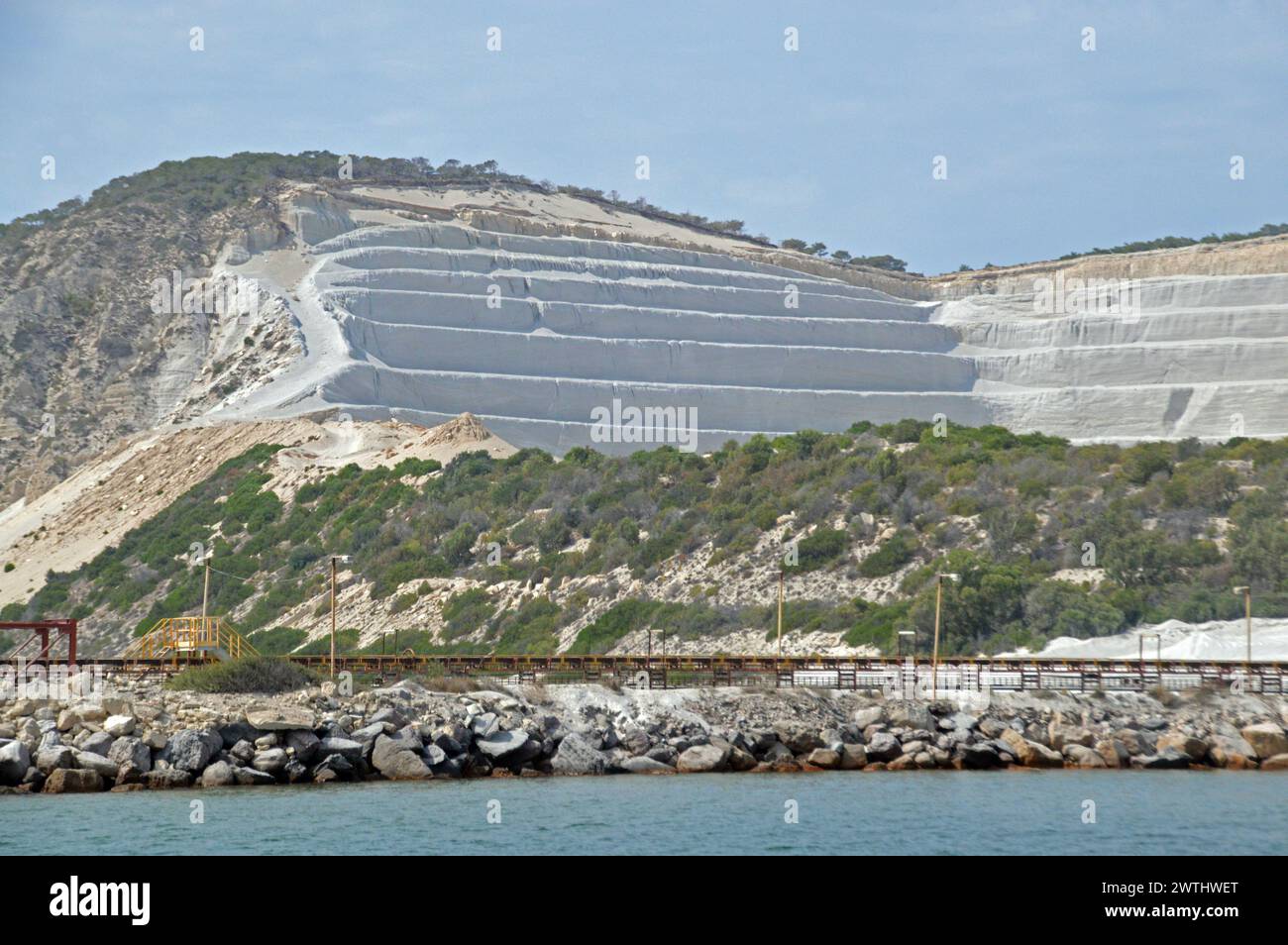 Greece, Island of Yali: view of the terraced pumice quarry Stock Photo ...
