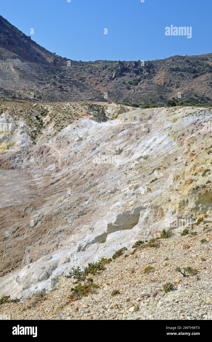Greece, Island of Nisyros: walls of the main crater of the dormant ...