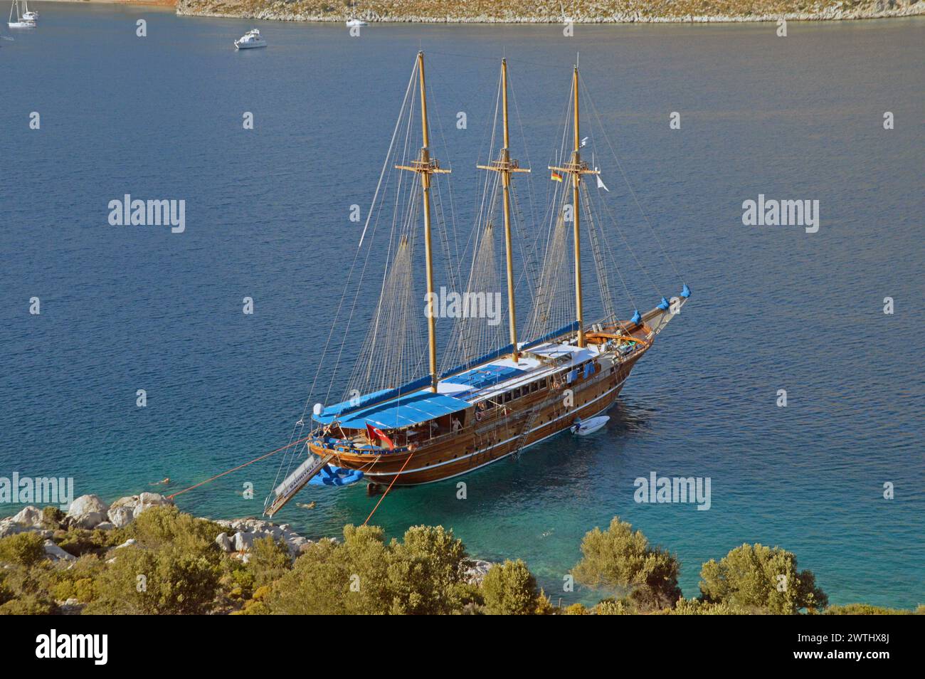 Turkey, Bozburun Peninsula, Loryma: view of the Turkish sailing boat ...