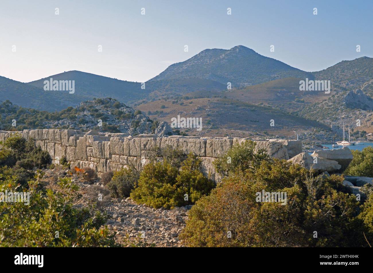 Turkey, Bozburun Peninsula, Loryma: view of the perimeter walls of ...