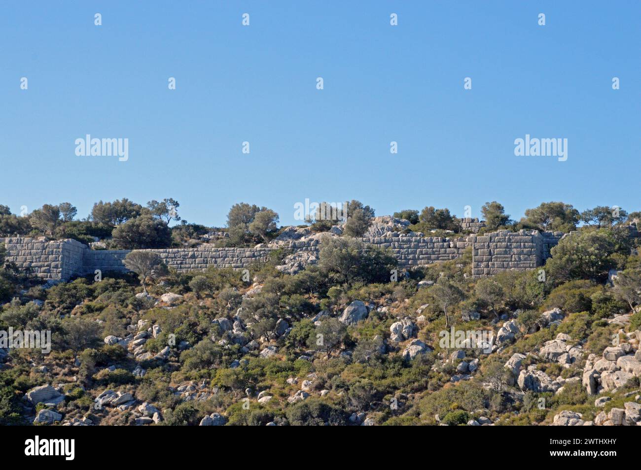 Turkey, Bozburun Peninsula, Loryma: view of the perimeter walls of ...