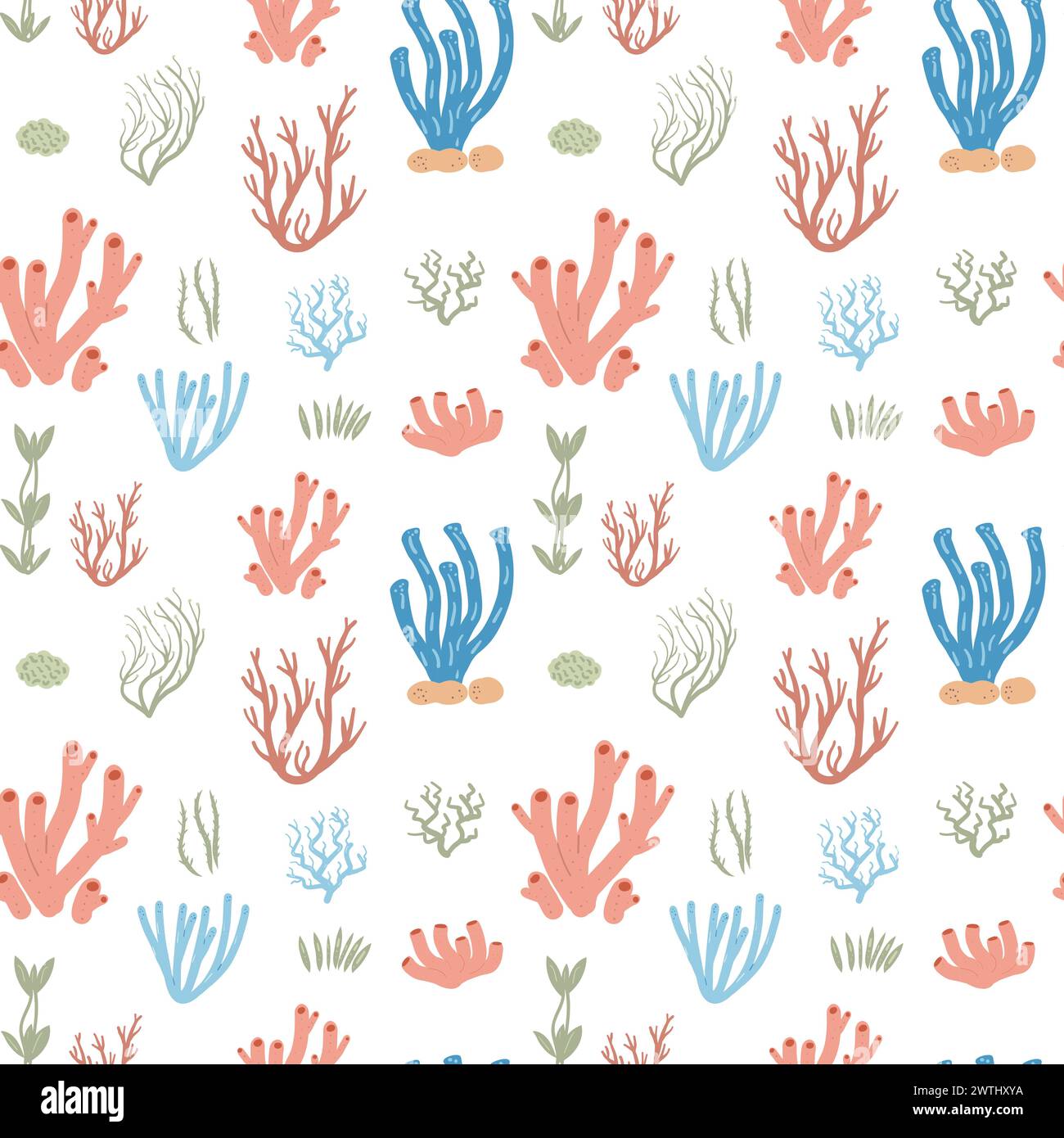 Coral reef seamless pattern. Sea underwater elements endless background ...