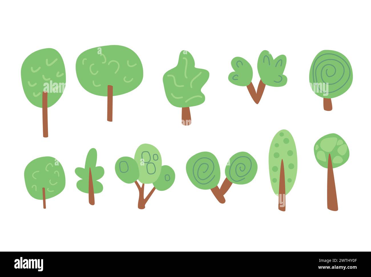 Trees simple set isolated on white background. Forest elements ...