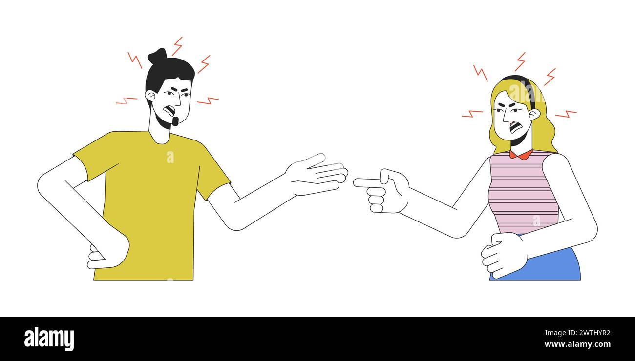 Domestic quarrels caucasian couple 2D linear cartoon characters Stock ...
