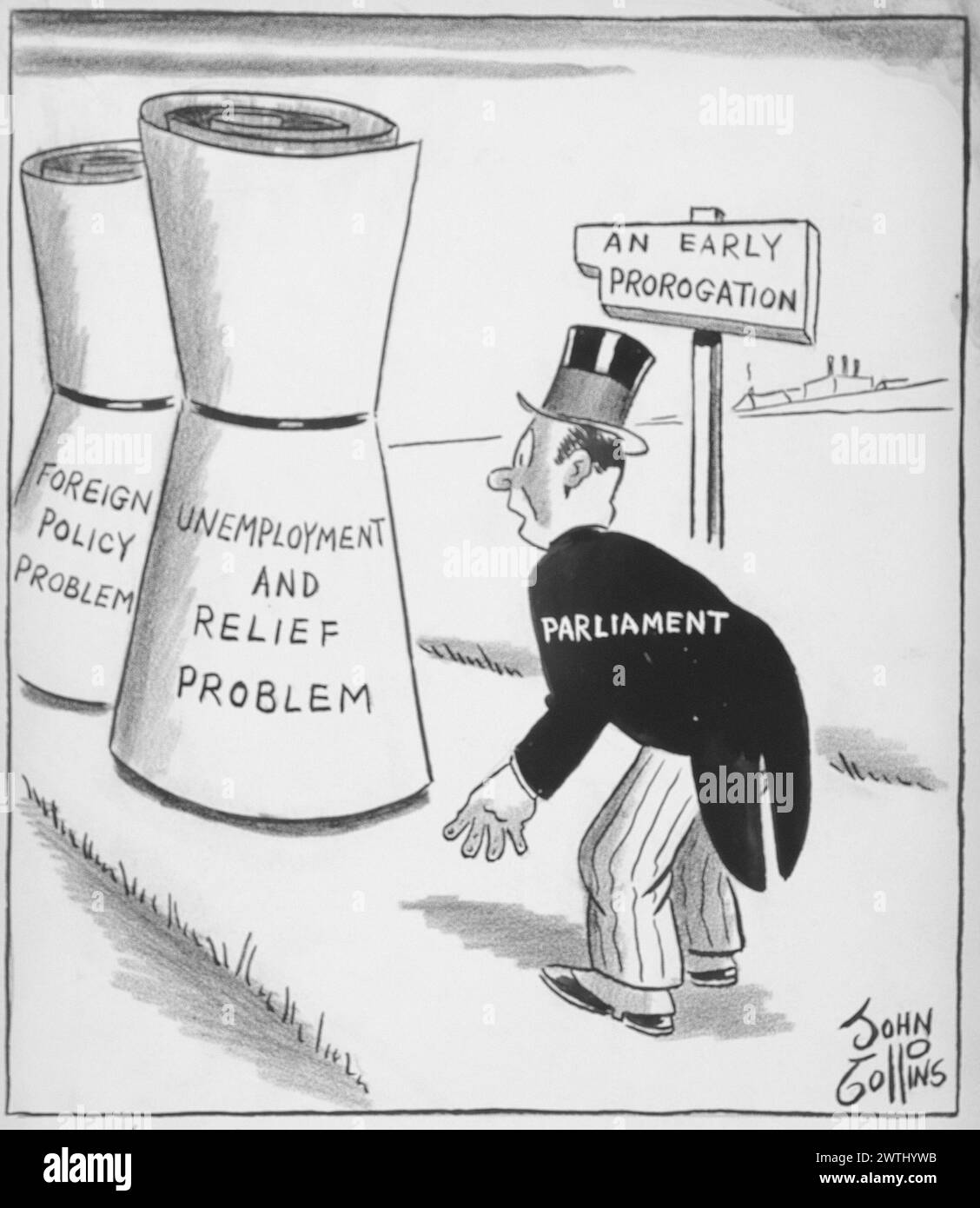 Cartoon - Blocking the Way. John Collins (1917-2007 Stock Photo - Alamy