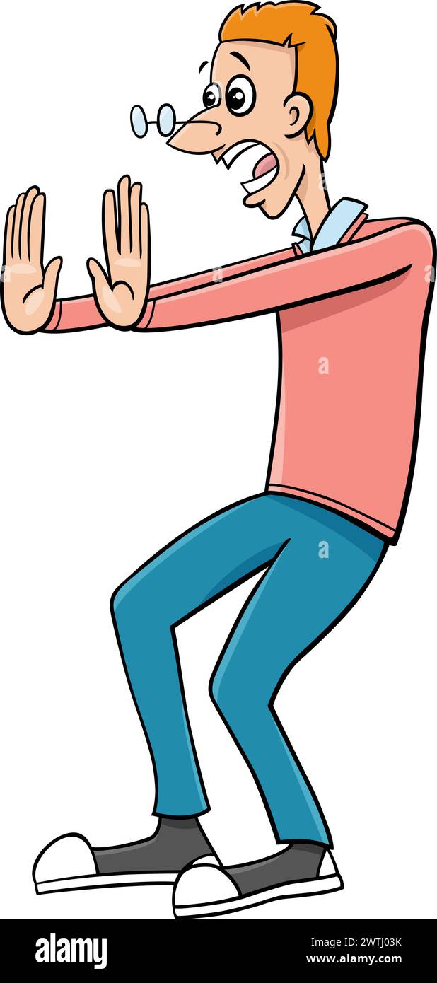 Cartoon illustration of surprised or scared young man or guy comic ...