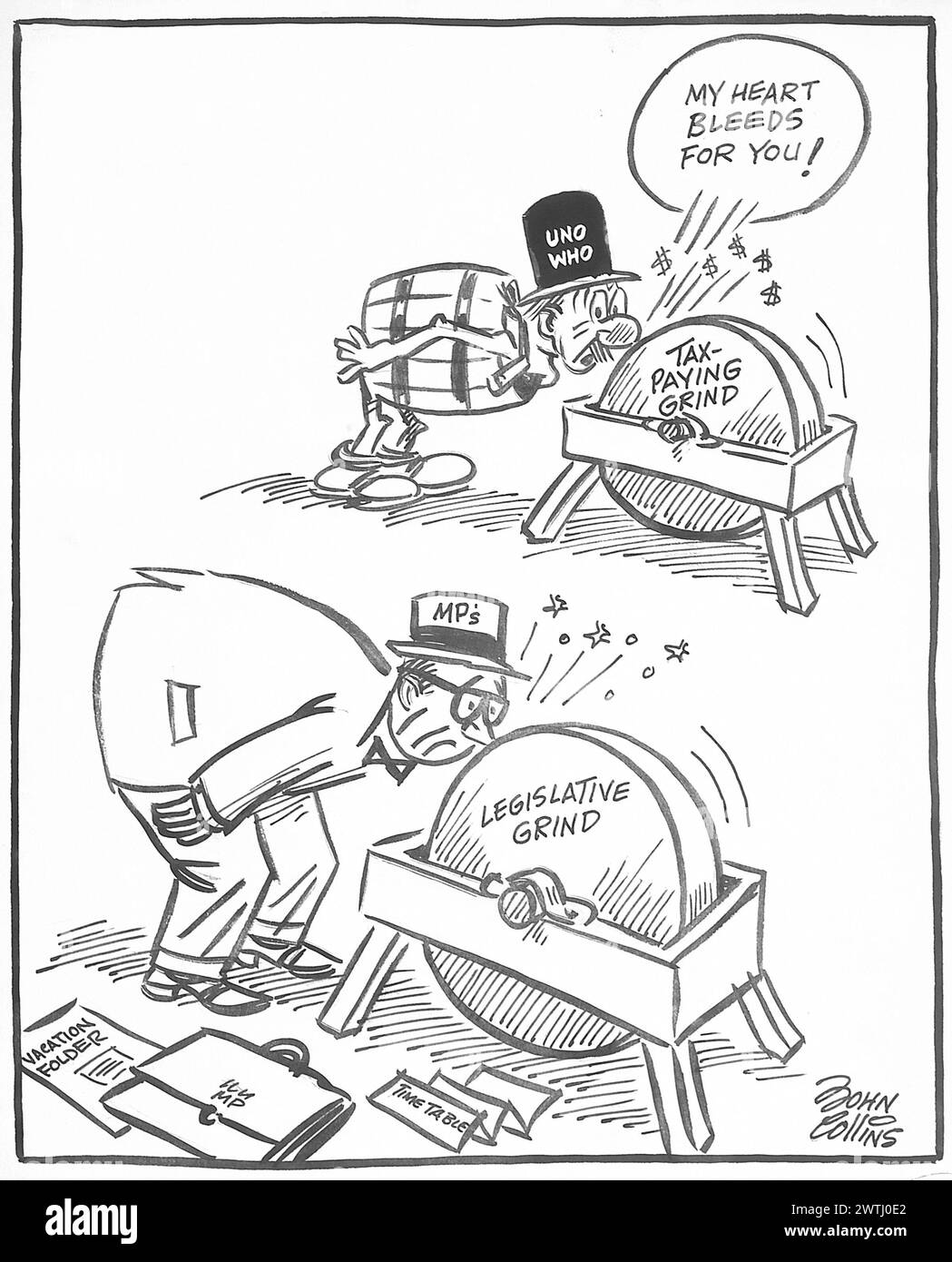 Cartoon - Nose to the Grindstone. John Collins (1917-2007 Stock Photo ...