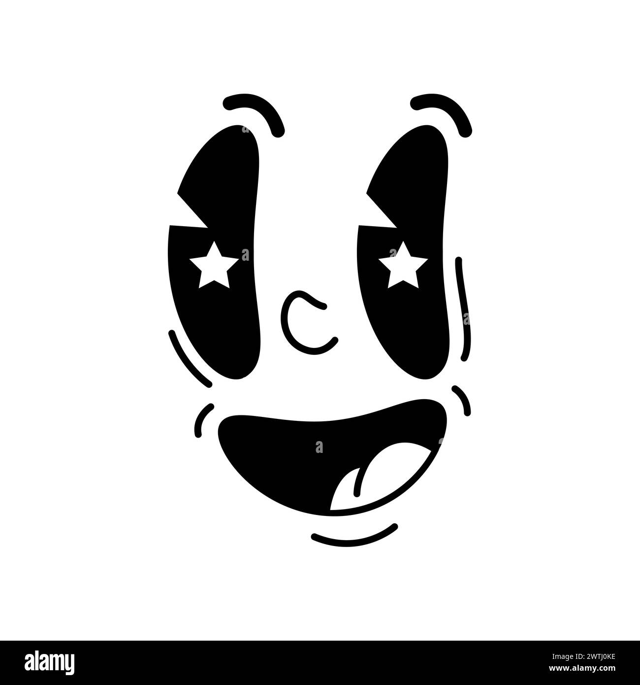 Cartoon fascinated funny comic groovy face emotion and retro cute emoji ...