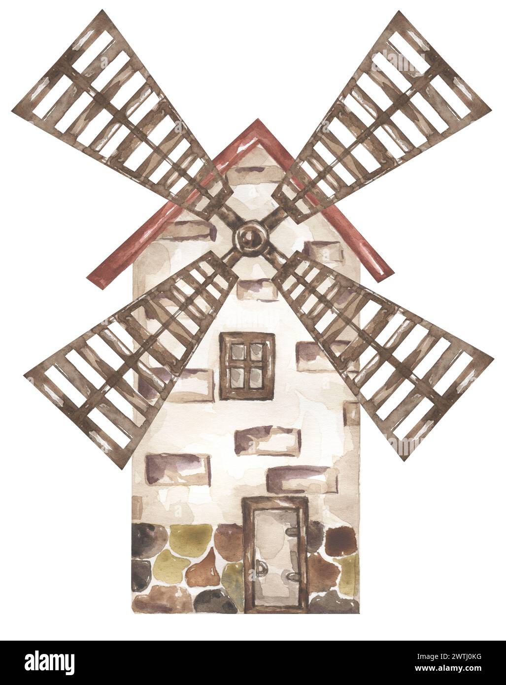 Watercolor Windmill illustration, graphic windmill clipart Stock Photo ...