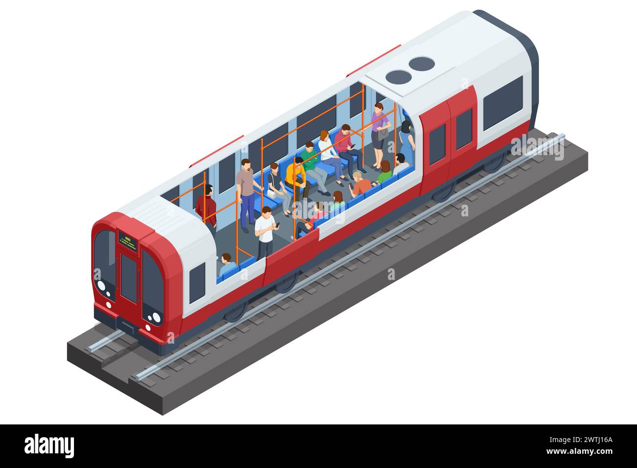 Isometric Subway underground train. People Passangers In Subway ...