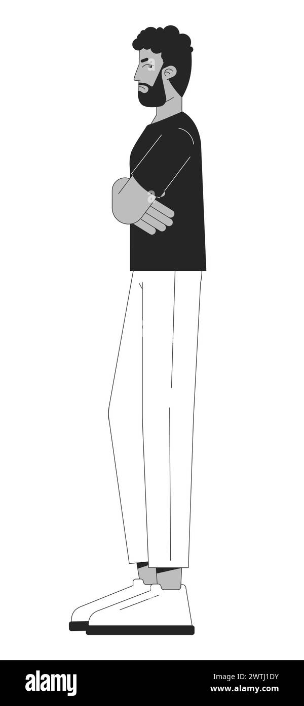 Stubborn Man African American Black And White 2d Line Cartoon Character