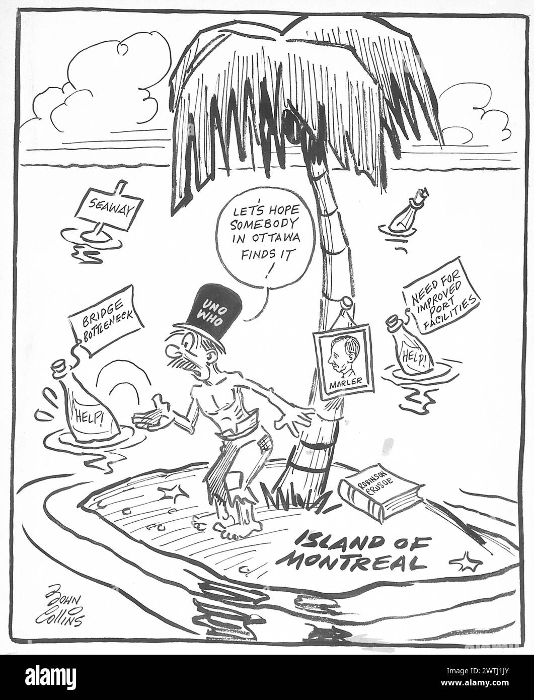 Cartoon - Canada's Deserted Island. John Collins (1917-2007 Stock Photo ...