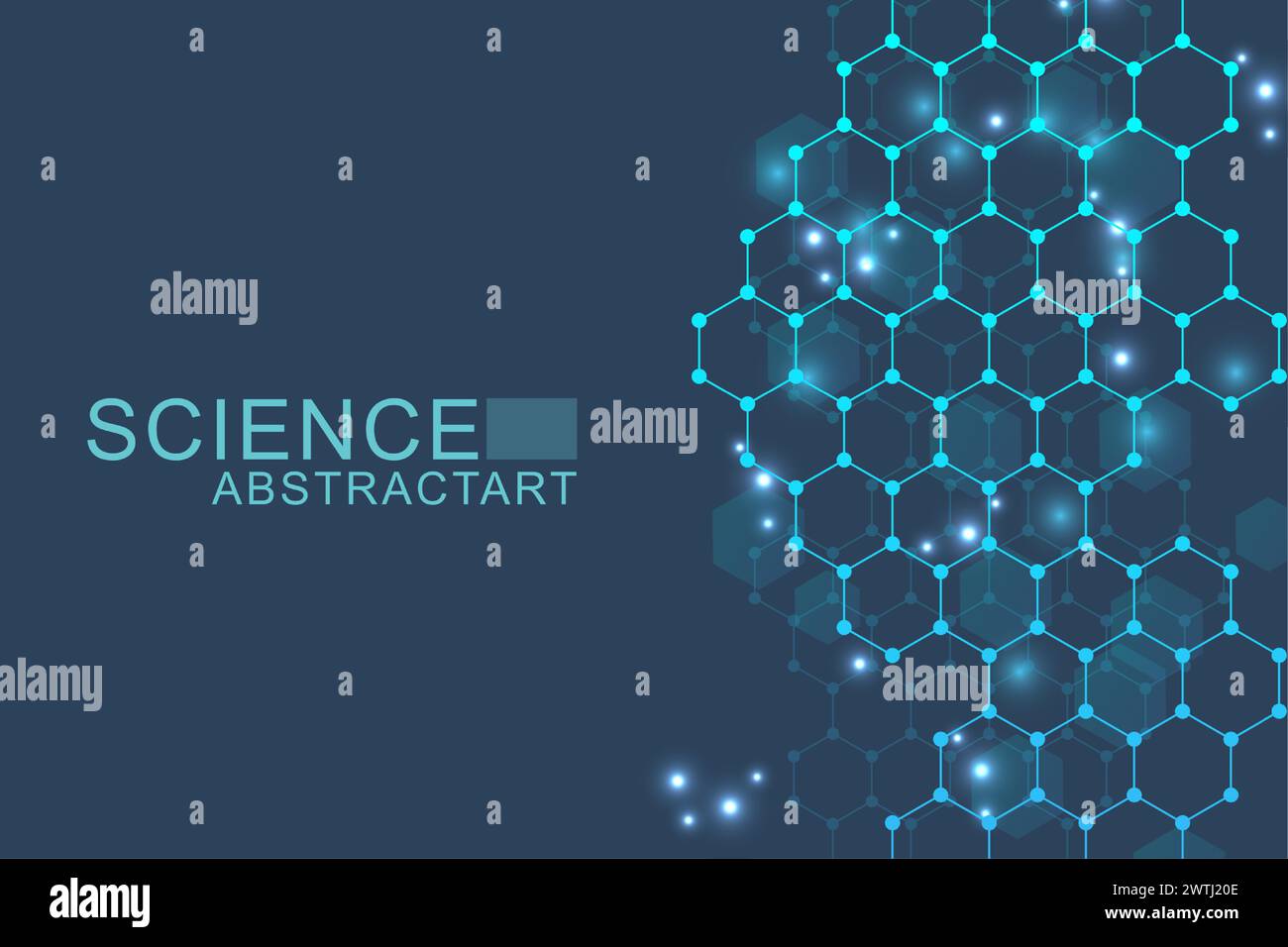 Modern science background with lines, dots and hexagons. Wave flow abstract background ...
