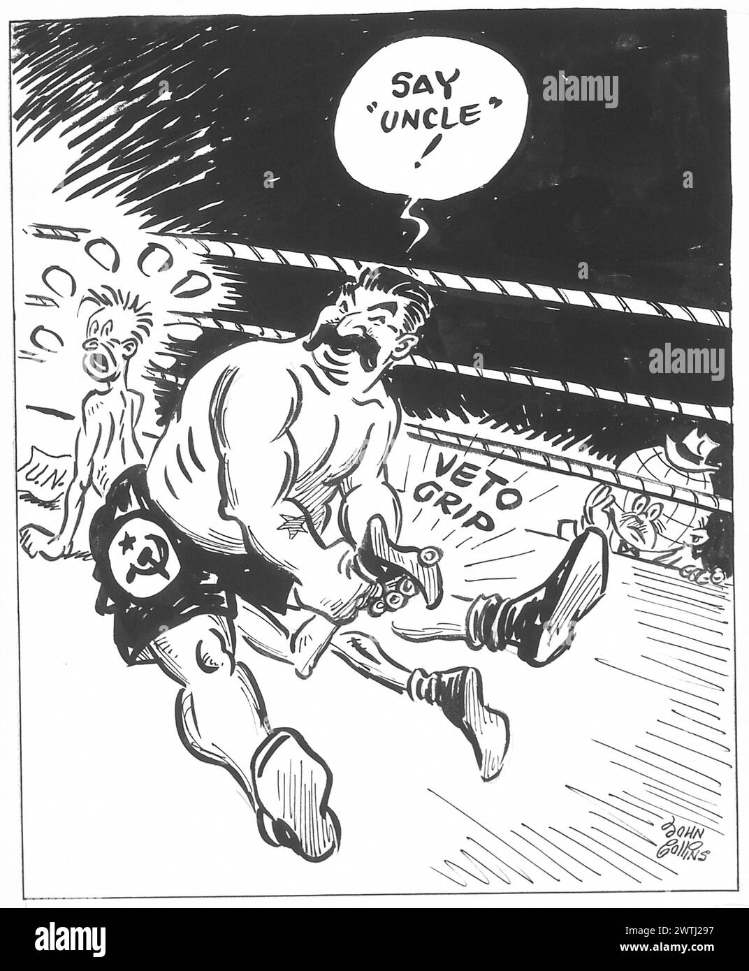 Cartoon - Toe-Hold. John Collins (1917-2007 Stock Photo - Alamy