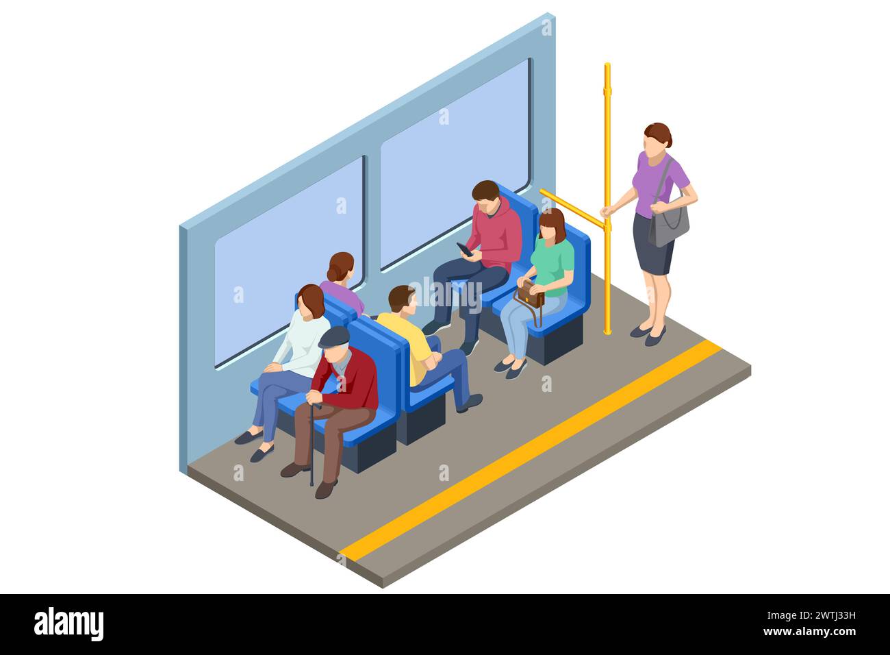 Isometric Subway underground train. People Passangers In Subway ...